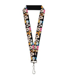 buckle-down womens lanyard - 1.0" classic disney character faces black key chain, multicolor, one size us