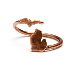 stone armory antique copper plated michigan ring for women | state of michigan jewelry | adjustable in size michigan ring | perfect upper peninsula michigan gift