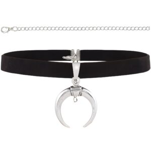 stackable creations black suede leather choker necklace with silver crescent moon pendant for women men