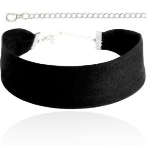 stackable creations black choker necklaces for women, wide velvet thick 90s ribbon neck collar