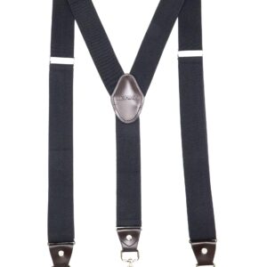 JIERKU Romanlin Mens Suspenders for Work 3 Swivel Hook Clips Y-Back for Groomsmen Leather Black