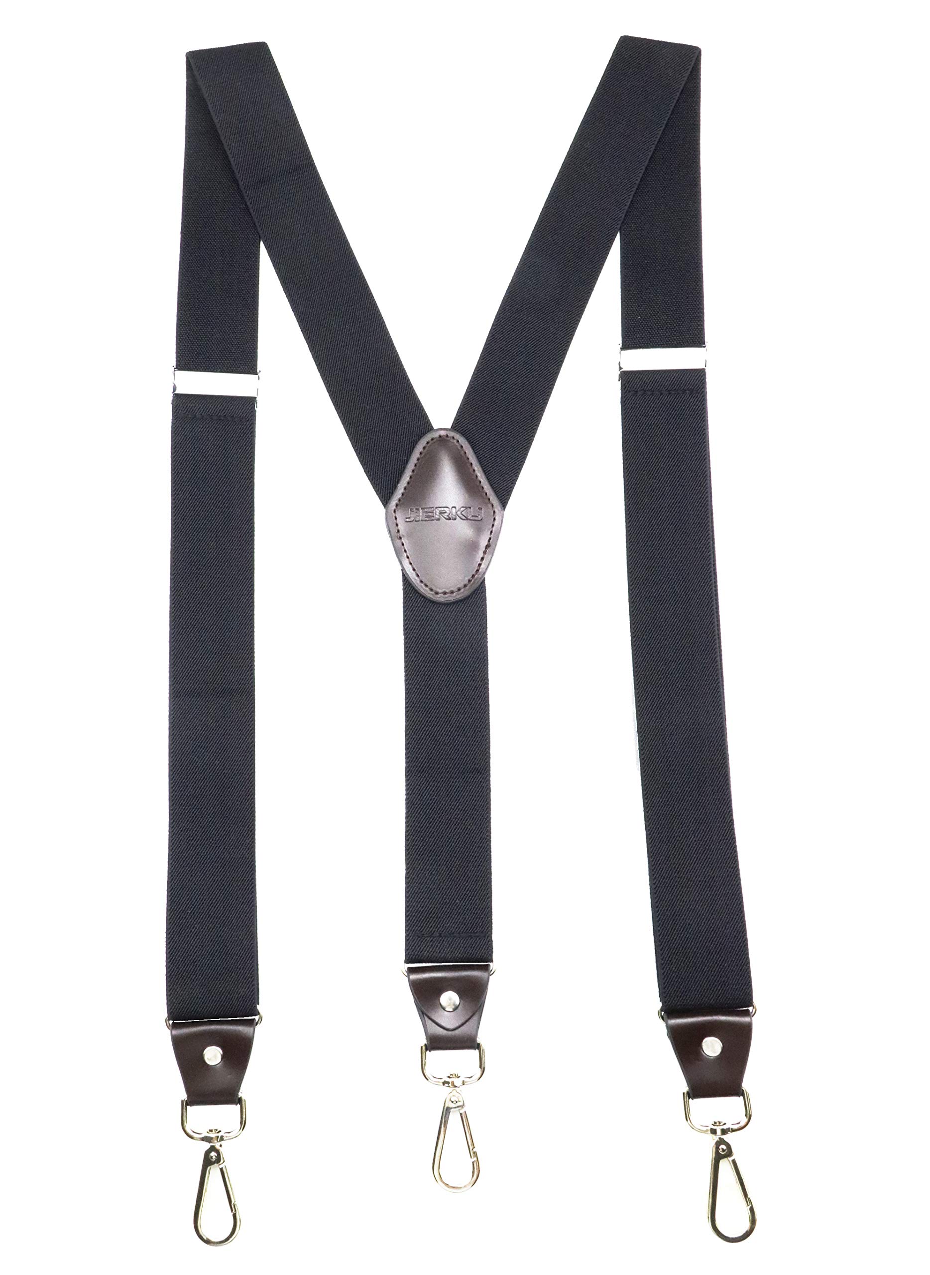 JIERKU Romanlin Mens Suspenders for Work 3 Swivel Hook Clips Y-Back for Groomsmen Leather Black