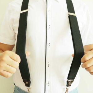 JIERKU Romanlin Mens Suspenders for Work 3 Swivel Hook Clips Y-Back for Groomsmen Leather Black