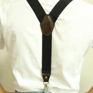 JIERKU Romanlin Mens Suspenders for Work 3 Swivel Hook Clips Y-Back for Groomsmen Leather Black