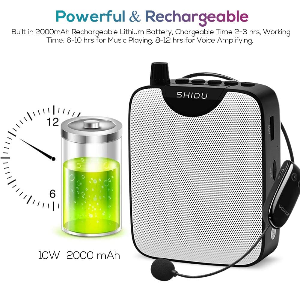 Voice Amplifier, SHIDU Original Wireless Voice Amplifiers 10W Rechargeable Portable Mini PA System Speaker with UHF Wireless Microphone Headset for Teachers, Yoga, Tour Guides, Coaches, Classroom