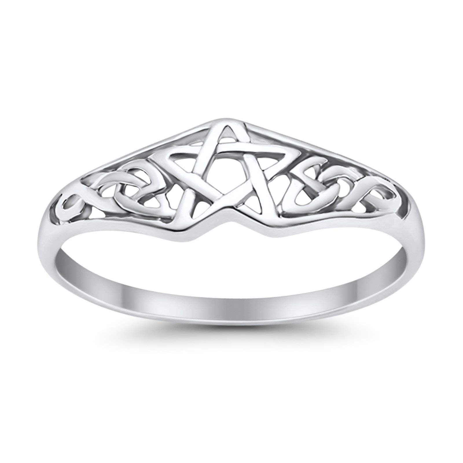 Blue Apple Co. Sterling Silver Size-4 Pentagram Star Band Ring Celtic Filigree Design Round 925 Sterling Silver