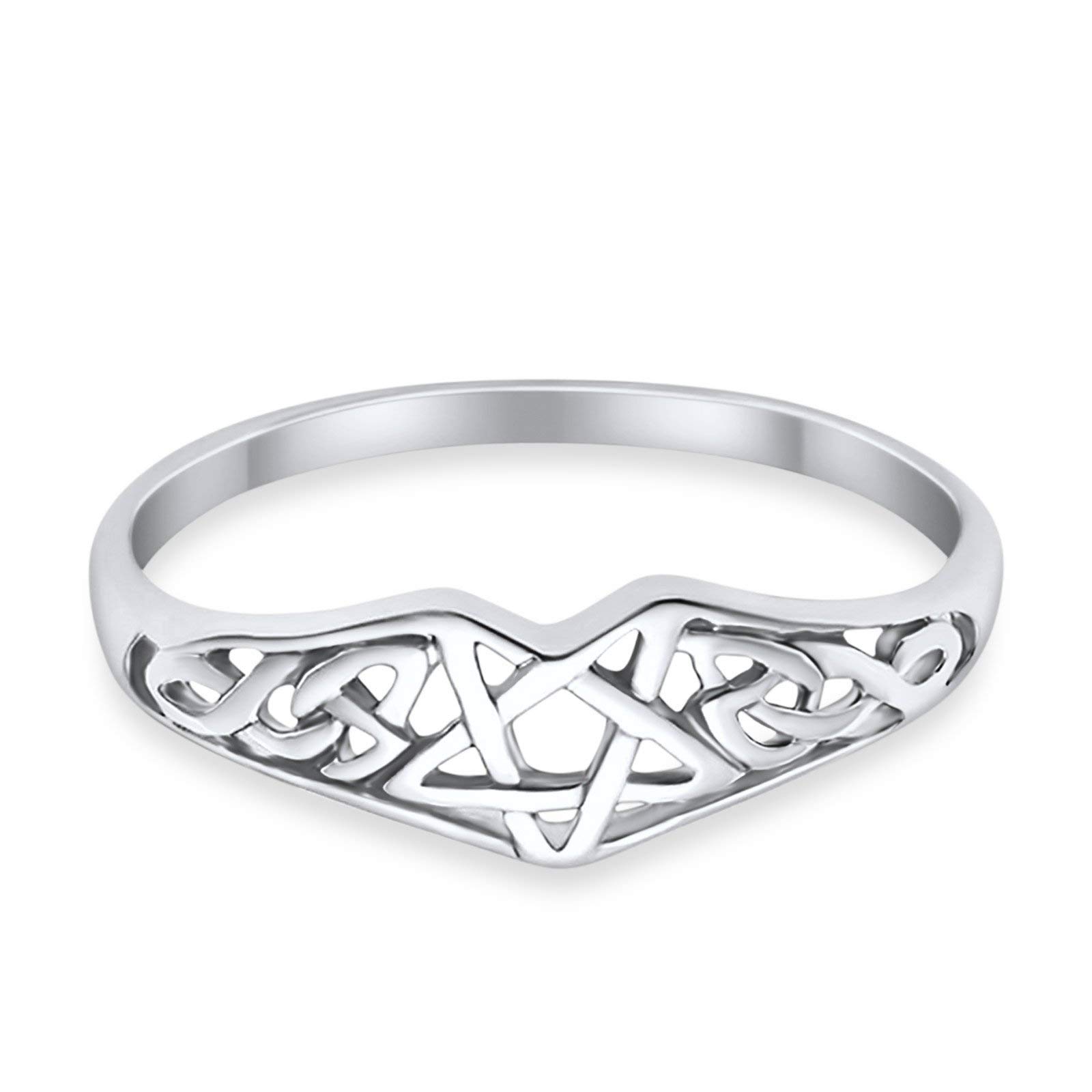 Blue Apple Co. Sterling Silver Size-4 Pentagram Star Band Ring Celtic Filigree Design Round 925 Sterling Silver