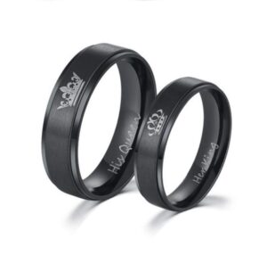 stainless steel his queen ring engagement wedding bands anniversary, black (her size 8)