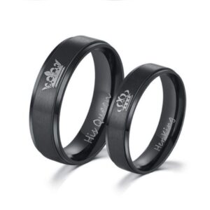 Stainless Steel His Queen Ring Engagement Wedding Bands Anniversary, Black (Her Size 8)