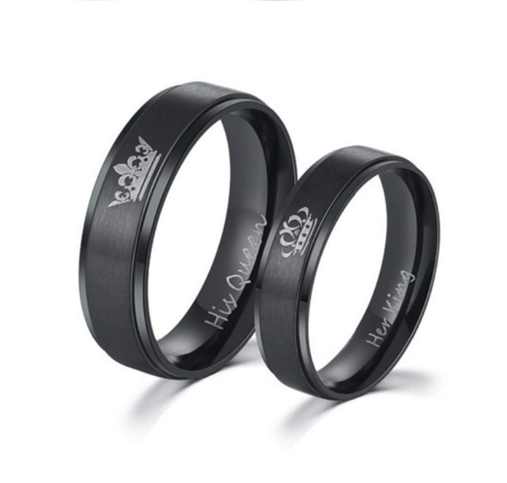 Stainless Steel His Queen Ring Engagement Wedding Bands Anniversary, Black (Her Size 8)