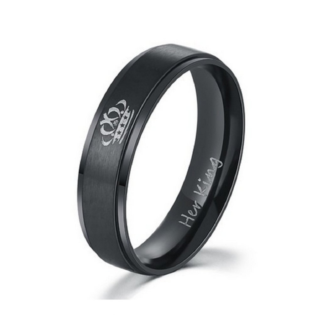 Stainless Steel His Queen Ring Engagement Wedding Bands Anniversary, Black (Her Size 8)