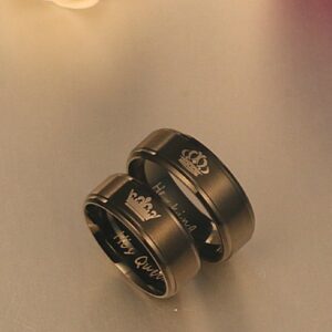 Stainless Steel His Queen Ring Engagement Wedding Bands Anniversary, Black (Her Size 8)