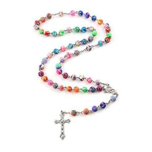 yeyulin polymer clay bead rosary long necklace alloy cross virgin christian catholic jewelry rosary alone for women