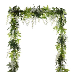 dearhouse 4pcs 6.6ft/piece artificial flowers silk wisteria garland artificial wisteria vine rattan silk hanging flower for home garden outdoor ceremony wedding arch floral decor (white)