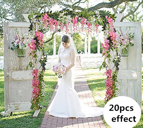 DearHouse 4Pcs 6.6Ft/piece Artificial Flowers Silk Wisteria Garland Artificial Wisteria Vine Rattan Silk Hanging Flower for Home Garden Outdoor Ceremony Wedding Arch Floral Decor (White)