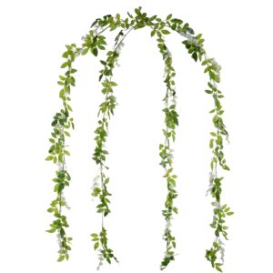 DearHouse 4Pcs 6.6Ft/piece Artificial Flowers Silk Wisteria Garland Artificial Wisteria Vine Rattan Silk Hanging Flower for Home Garden Outdoor Ceremony Wedding Arch Floral Decor (White)