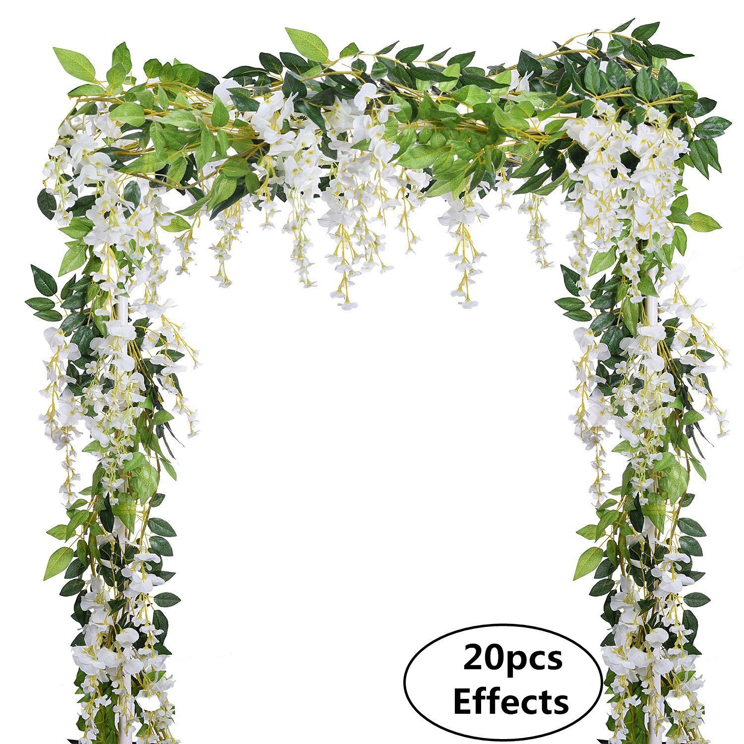 DearHouse 4Pcs 6.6Ft/piece Artificial Flowers Silk Wisteria Garland Artificial Wisteria Vine Rattan Silk Hanging Flower for Home Garden Outdoor Ceremony Wedding Arch Floral Decor (White)