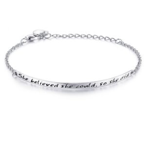 ninamaid “she believed she could so she did” engraved 925 sterling silver inspirational bangle bracelets