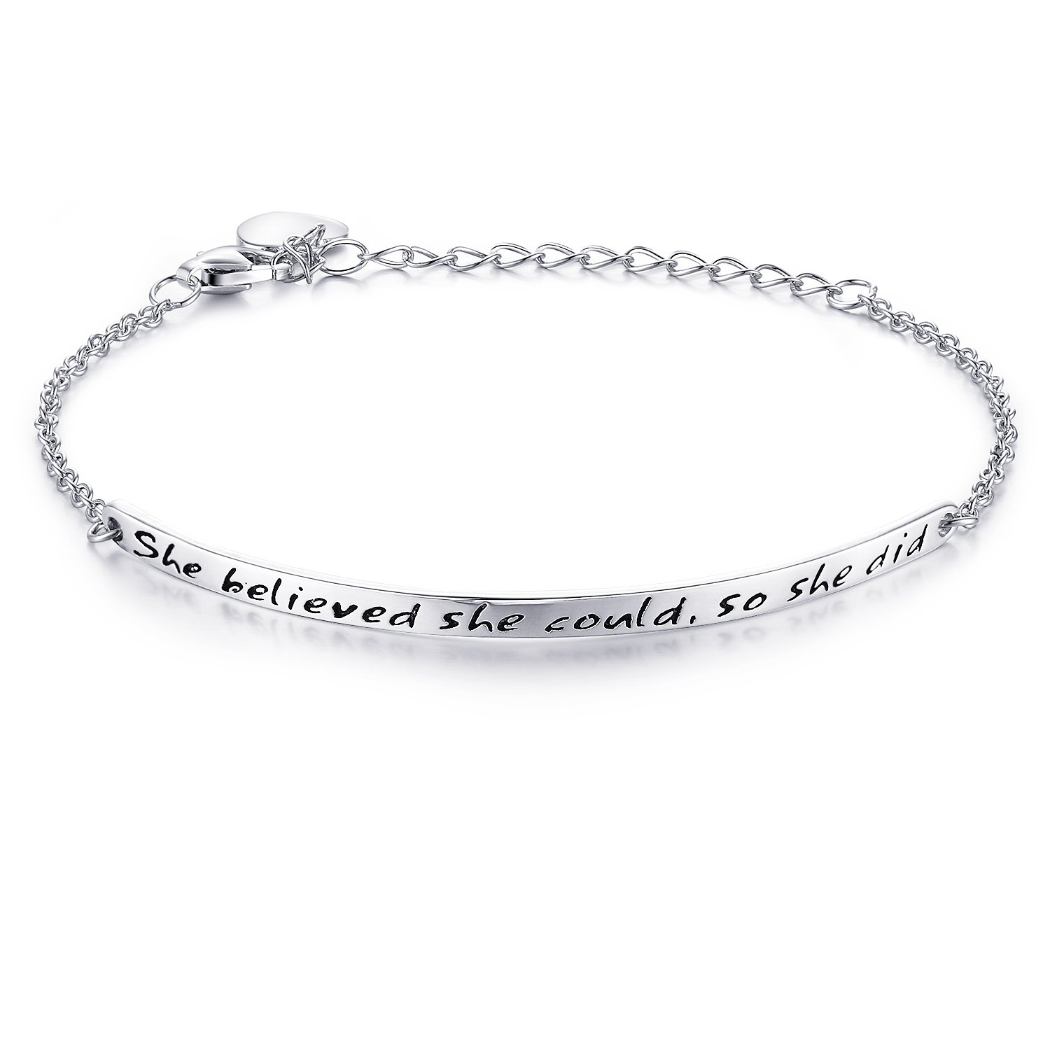 NINAMAID “She believed she could so she did” Engraved 925 Sterling Silver Inspirational Bangle Bracelets