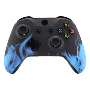 extremerate blue flame faceplate cover, soft touch front housing shell case, comfortable soft grip replacement kit for xbox one x s controller model 1708 - controller not included