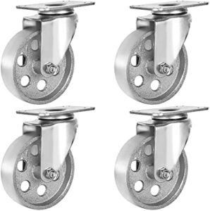 4 all steel swivel plate caster wheels heavy duty high-gauge steel gray (4" metal swivel caster gray - no brake)