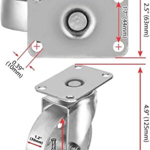 4 All Steel Swivel Plate Caster Wheels Heavy Duty High-Gauge Steel Gray (4" Metal Swivel Caster Gray - No Brake)