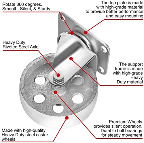 4 All Steel Swivel Plate Caster Wheels Heavy Duty High-Gauge Steel Gray (4" Metal Swivel Caster Gray - No Brake)