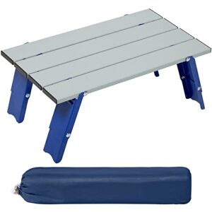 portal portable aluminum table with retractable legs and carry bag for outdoor picnic/cooking/camp/travel/beach, 15" l x 8" w x 6" h, silver/blue