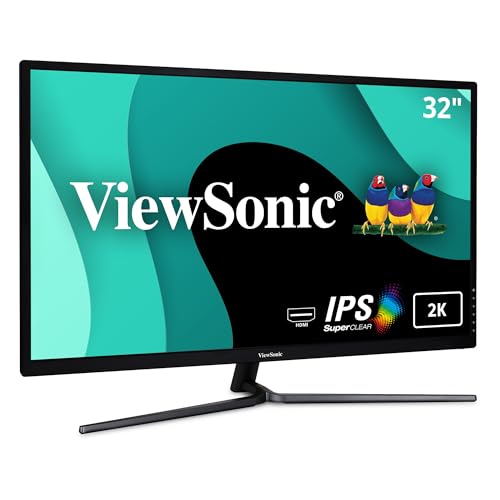 ViewSonic VX3211-2K-MHD 32 Inch IPS WQHD 1440p Monitor with 99% sRGB Color Coverage HDMI VGA and DisplayPort, Black