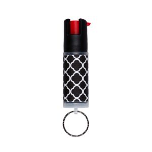 sabre red pepper spray keychain for women, mini case with cute design, reinforced twist lock prevents accidents, same maximum strength formula used by police, 10-foot (3m) range with 25 bursts