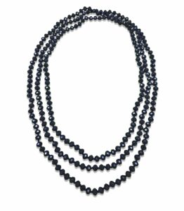 mgr my gems rock! long endless beaded statement crystal necklace in jet black.