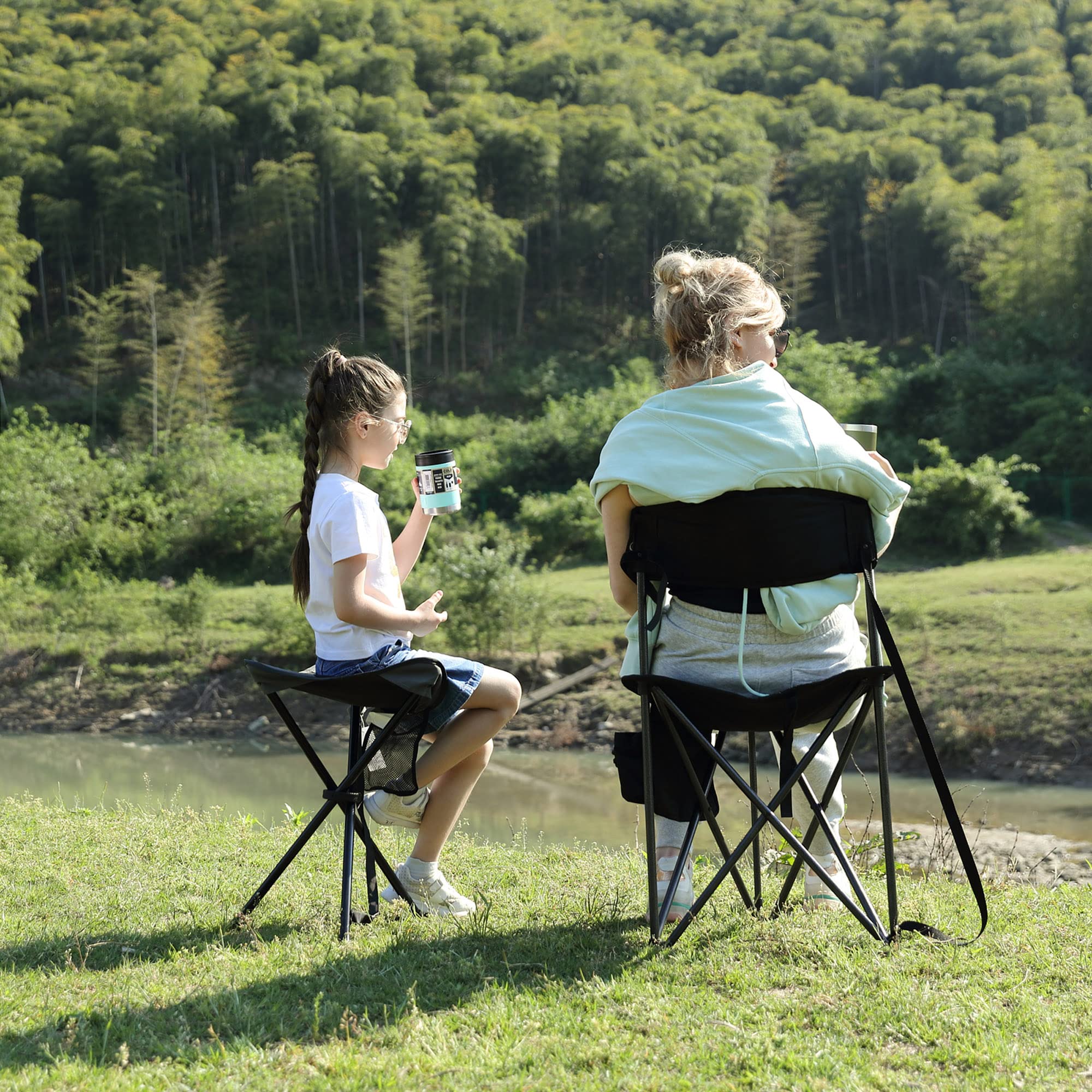 PORTAL Extra Large Quick Folding Tripod Stool with Backrest Fishing Camping Chair with Carry Strap