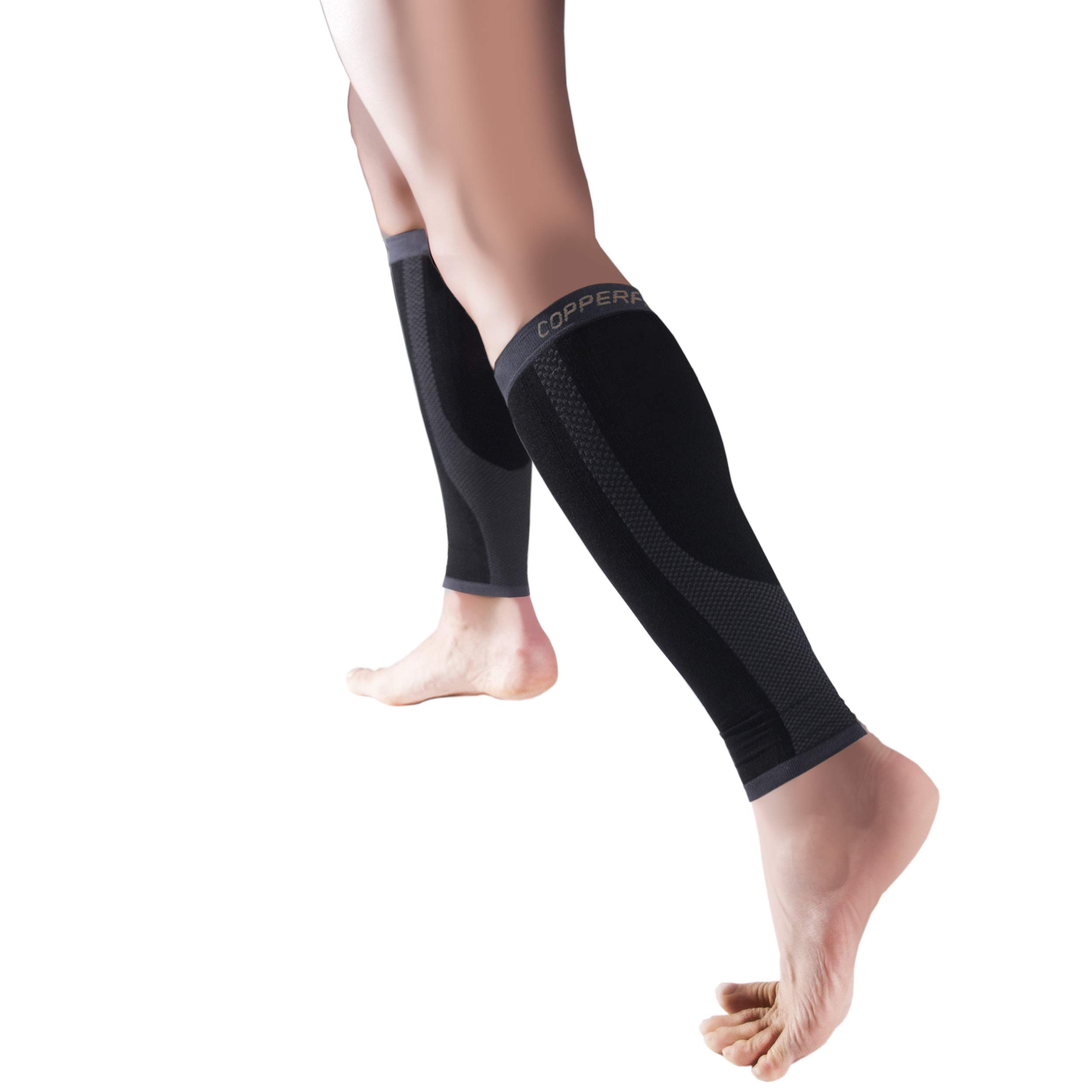 Copper Fit Unisex Adult Copper Infused Compression Calf Sleeves Bandana, Black, Small Medium US