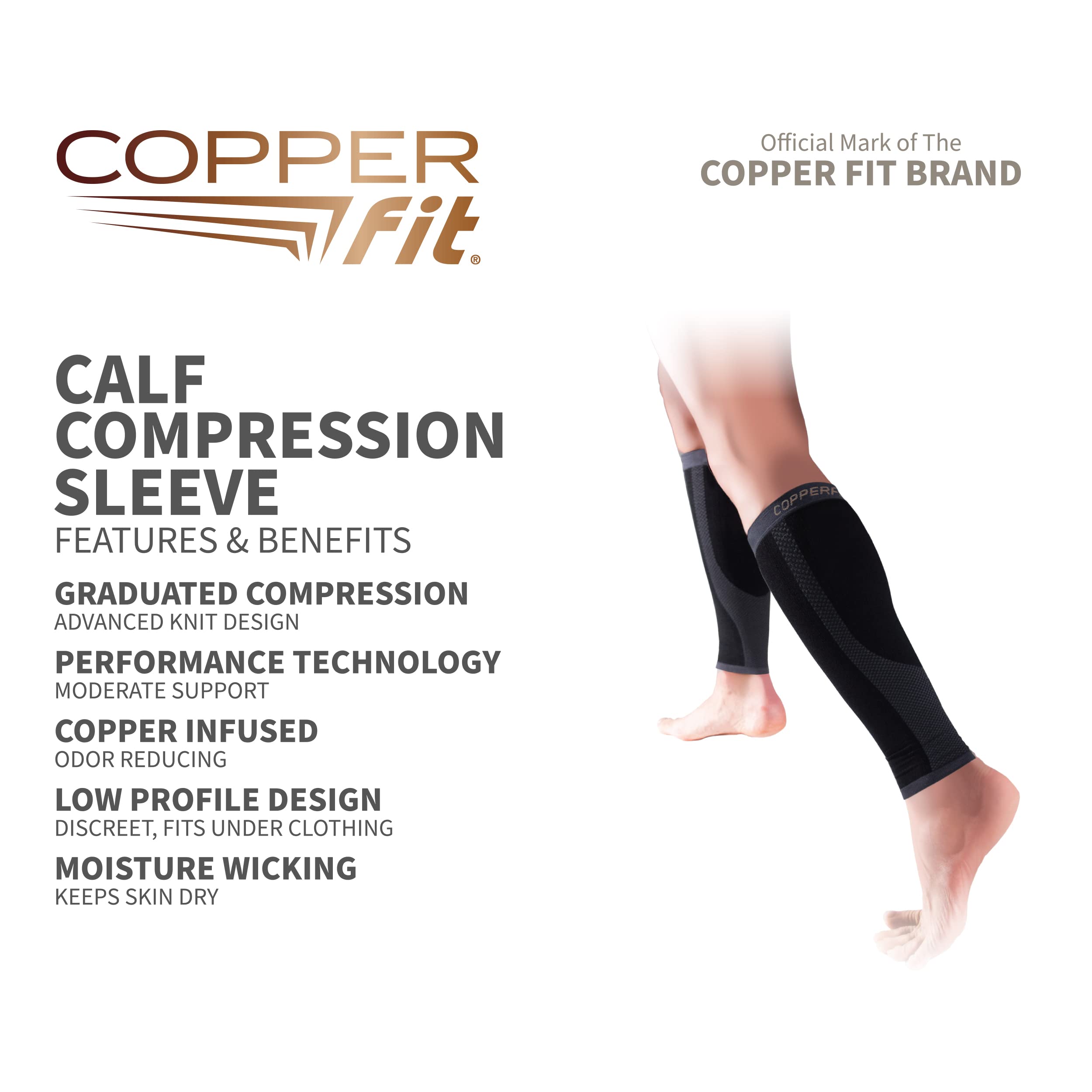 Copper Fit Unisex Adult Copper Infused Compression Calf Sleeves Bandana, Black, Small Medium US