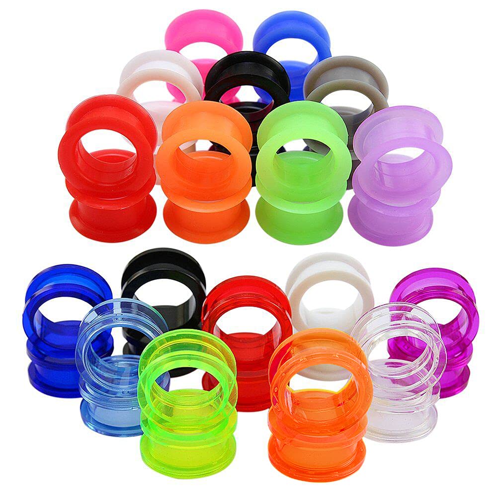 PunkTracker 18 Pairs 8g-1” UV Acrylic Screw Fit Ear Tunnels & Thick Silicone Double Flared Ear Gauge Plugs Piercing