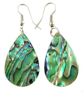 swimmi iridescent paua abalone shell earrings, teardrop natural abalone earrings for women, handmade dangle drop seashell earrings fashion jewelry ba196