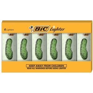 bic maxi pocket lighter, special edition pickle collection, assorted unique lighter designs, 6 count pack of lighters