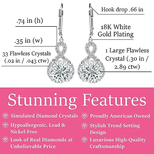 Cate & Chloe Alessandra 18k White Gold Dangle Earrings | Round Cut Cubic Zirconia Earrings, Women's Drop & Dangle Earrings, Infinity Halo Silver Earring Set, Hypoallergenic Earrings Fashion Jewelry