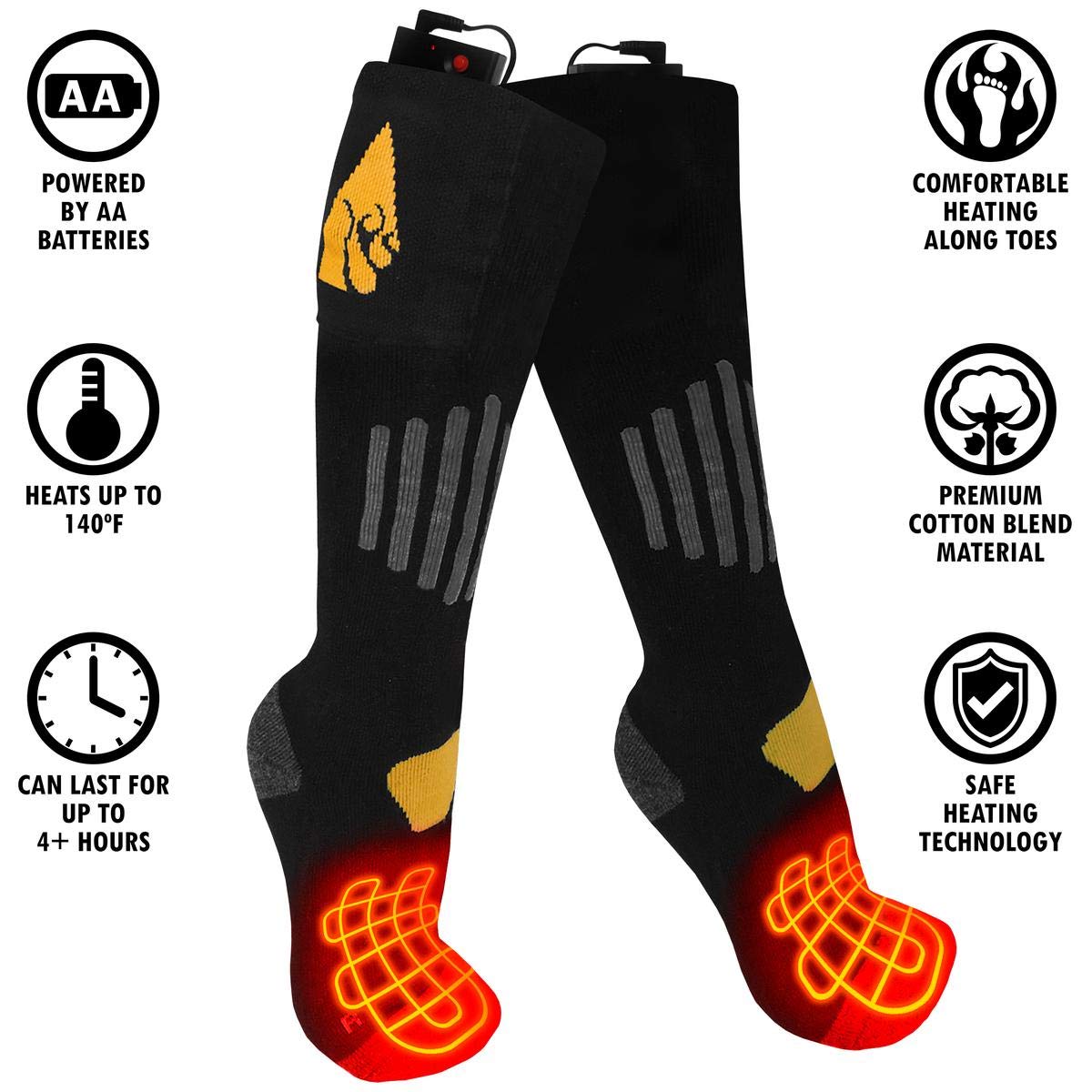 ActionHeat AA Battery Heated Socks - Unisex Cotton Warm Socks w/Built-in Heat, FIR Heat Technology, Heating Socks S/M