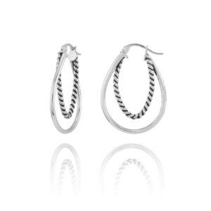 sterling silver oxidized and polished rope double oval fashion hoop earrings