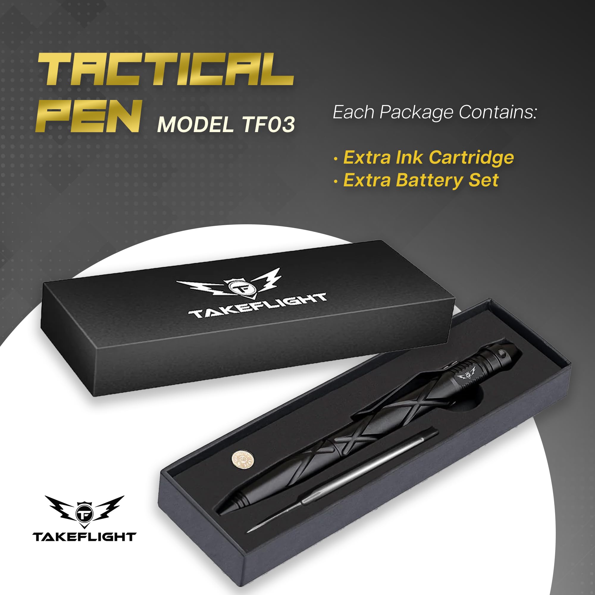 TF TAKEFLIGHT Tactical Pen Multi-Tool - Self Defense, EDC LED Flashlight & Pen - Ideal for Military & Outdoor Survival Gear - Ultimate Gift for Him - Unique Pen Gift for Brother or Dad