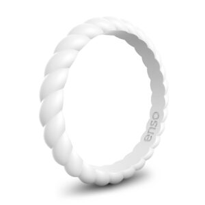 enso rings stackable braided silicone wedding ring – hypoallergenic unisex stackable wedding band – comfortable minimalist band – 2.5mm wide, .8mm thick (white, size 6)