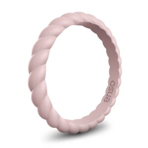 enso rings stackable braided silicone wedding ring – hypoallergenic unisex stackable wedding band – comfortable minimalist band – 2.5mm wide, .8mm thick (pink sand, size 6)