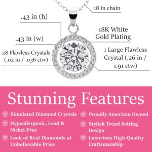 Cate & Chloe Blake 18k White Gold Plated Pendant Necklace | Halo Silver Necklaces with Round Cut Cubic Zirconia, Womens Silver Jewelry, Hypoallergenic, GIft for Her