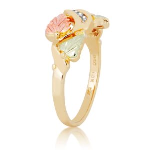 4-Stone Diamond and Grape Leaf Ring, 10k Yellow Gold, 12k Pink and Green Black Hills Gold Size 7