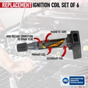 Ignition Coil Pack Set of 6 - Compatible with Honda, Acura, Saturn Vehicles - TL 3.2 V6 1999-2008 - CL, RL 2005-2011 - Odyssey 1999-2010 - Accord V6 - Replaces 610-58547B, 30520-RCA-A02