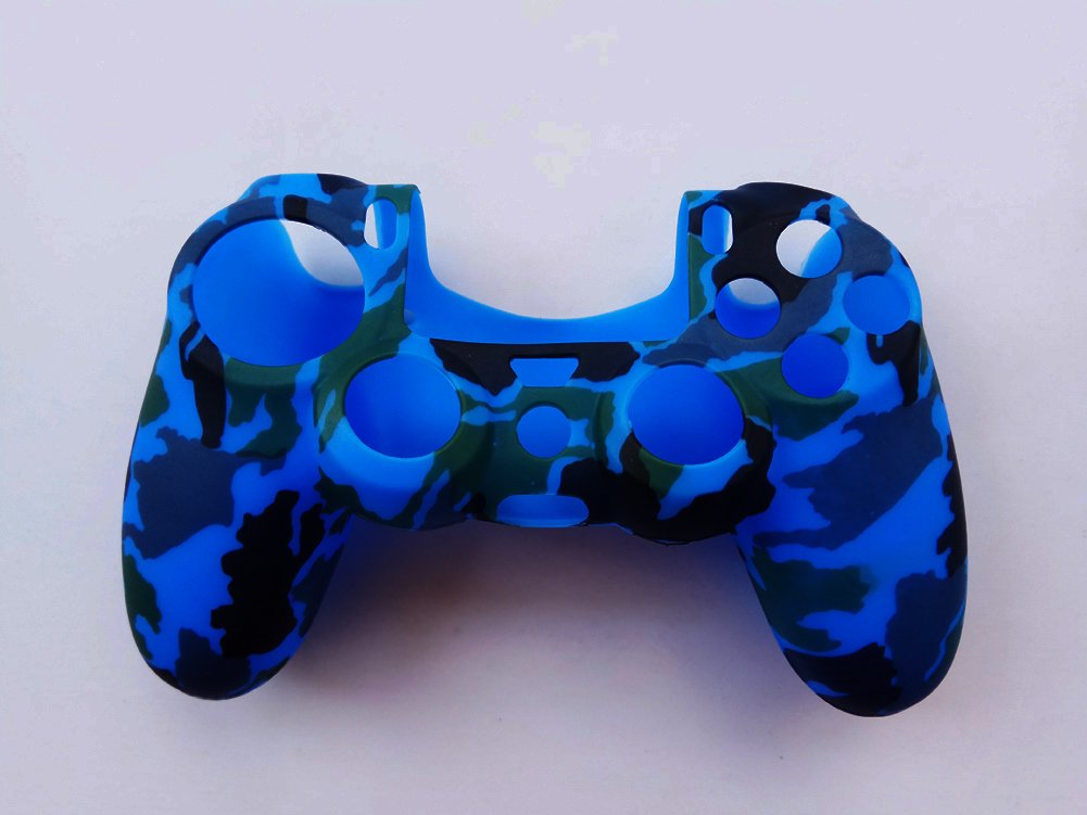 Hikfly Silicone Gel Controller Cover Skin Protector Compatible for Sony PlayStation 4 PS4/PS4 Slim/PS4 Pro Controller (2X Controller Camouflage Cover with 8 x FPS Pro Thumb Grip Caps)(Red,Blue)