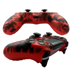 Hikfly Silicone Gel Controller Cover Skin Protector Compatible for Sony PlayStation 4 PS4/PS4 Slim/PS4 Pro Controller (2X Controller Camouflage Cover with 8 x FPS Pro Thumb Grip Caps)(Red,Blue)