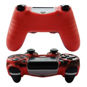 Hikfly Silicone Gel Controller Cover Skin Protector Compatible for Sony PlayStation 4 PS4/PS4 Slim/PS4 Pro Controller (2X Controller Camouflage Cover with 8 x FPS Pro Thumb Grip Caps)(Red,Blue)