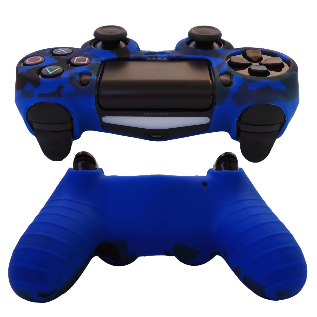 Hikfly Silicone Gel Controller Cover Skin Protector Compatible for Sony PlayStation 4 PS4/PS4 Slim/PS4 Pro Controller (2X Controller Camouflage Cover with 8 x FPS Pro Thumb Grip Caps)(Red,Blue)